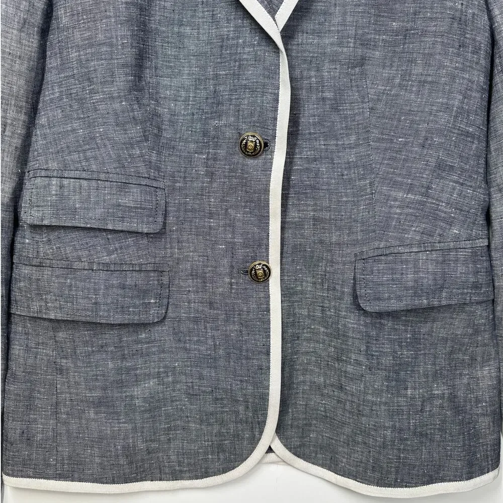 J. Crew | Jackets & Coats | J Crew Schoolboy Blazer Blue Chambray Linen ...
